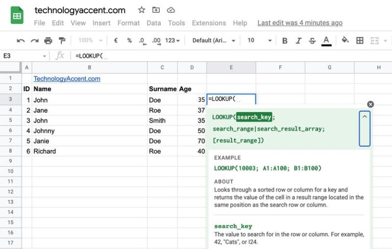 Google Sheets LOOKUP with examples - Complete guide - Technology Accent