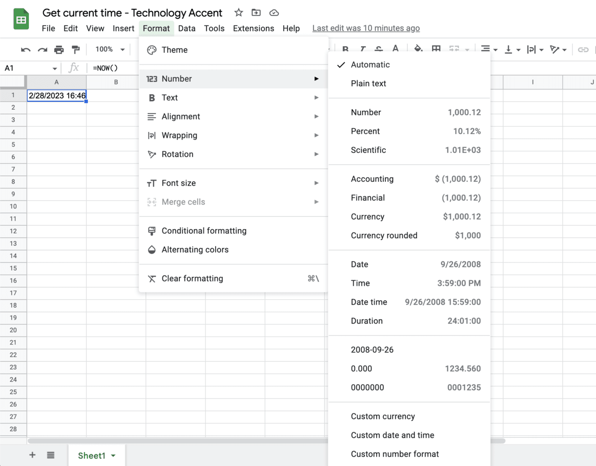 4 Ways to get current time on Google Sheets - Technology Accent